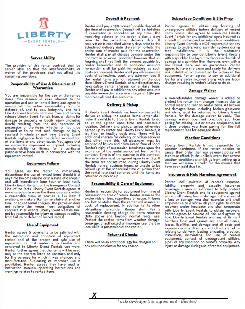 Our Rental Policies | Liberty Event Rentals